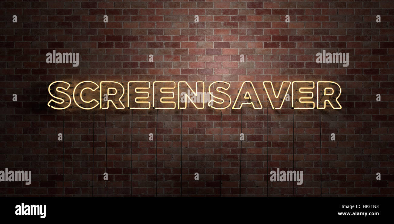 SCREENSAVER - fluorescent Neon tube Sign on brickwork - Front view - 3D ...