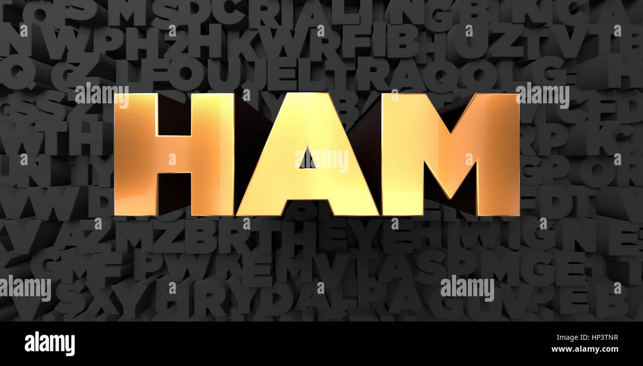 Ham - Gold text on black background - 3D rendered royalty free stock ...