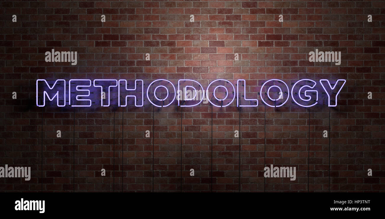 METHODOLOGY - fluorescent Neon tube Sign on brickwork - Front view - 3D ...