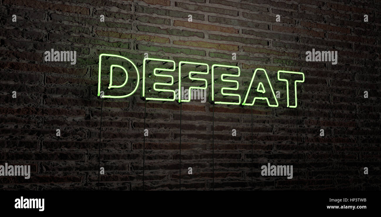 DEFEAT -Realistic Neon Sign on Brick Wall background - 3D rendered ...