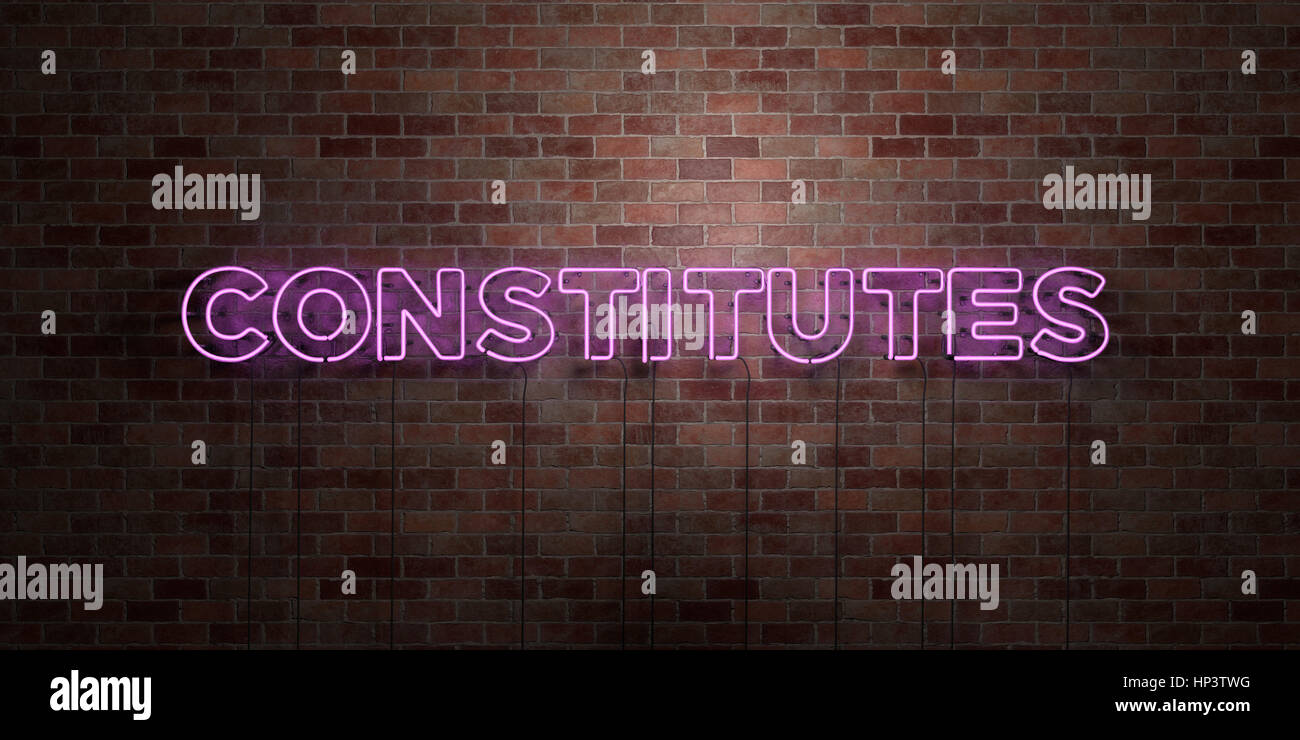CONSTITUTES - fluorescent Neon tube Sign on brickwork - Front view - 3D ...