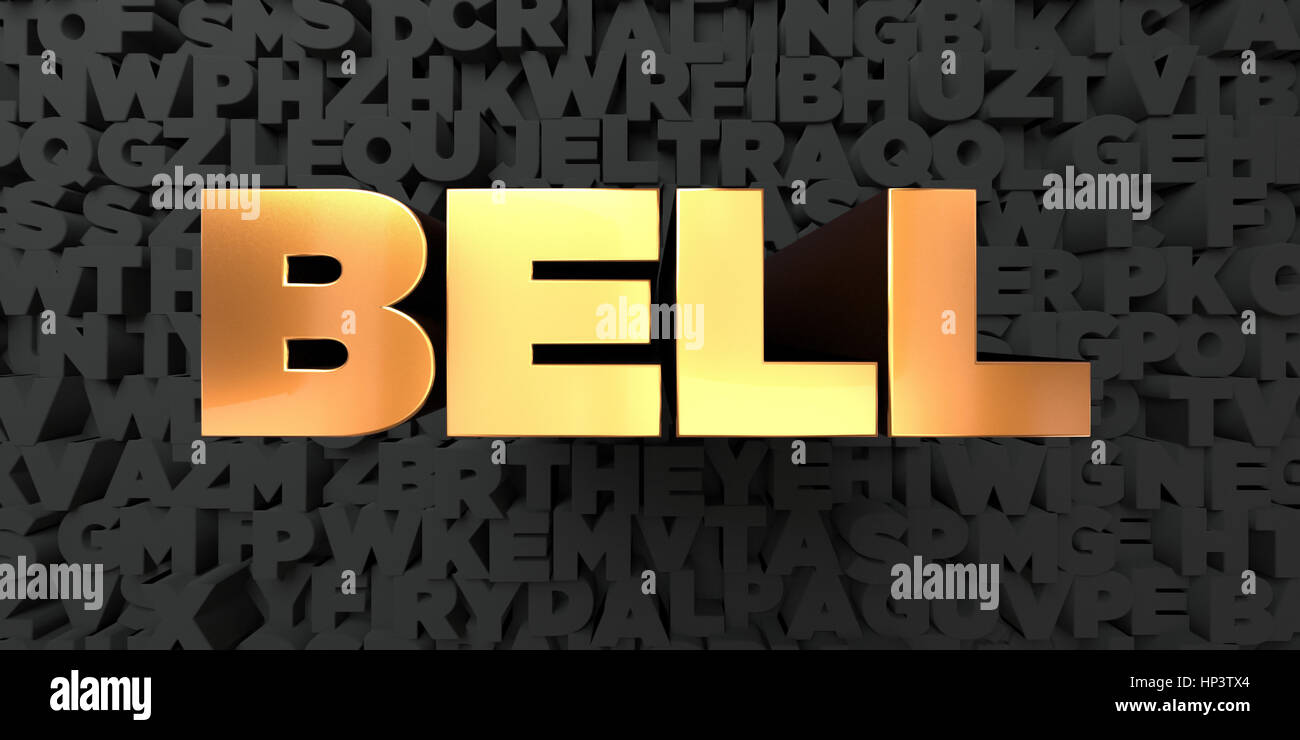 Bell - Gold text on black background - 3D rendered royalty free stock ...