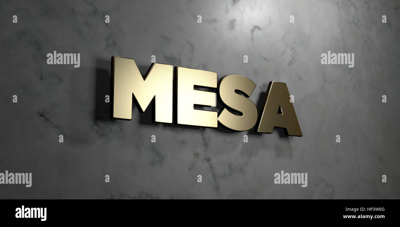 Mesa - Gold sign mounted on glossy marble wall - 3D rendered royalty ...