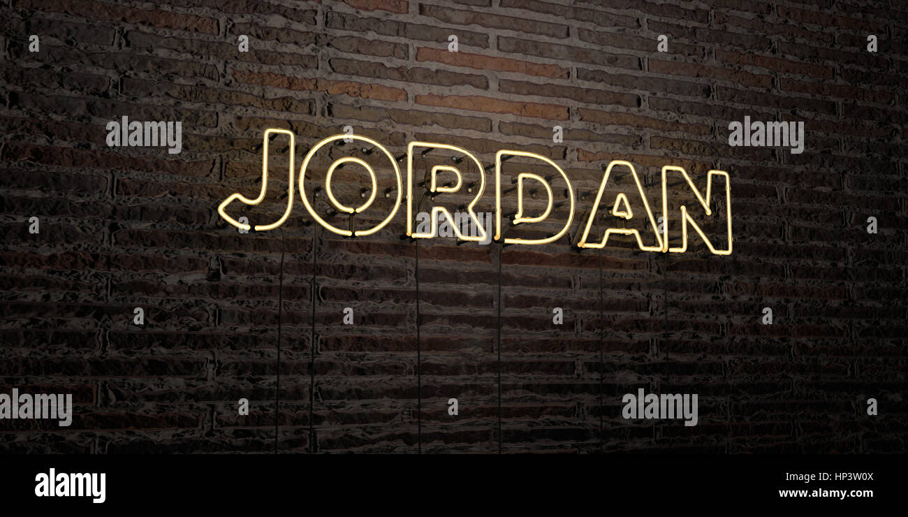 JORDAN -Realistic Neon Sign on Brick Wall background - 3D rendered ...