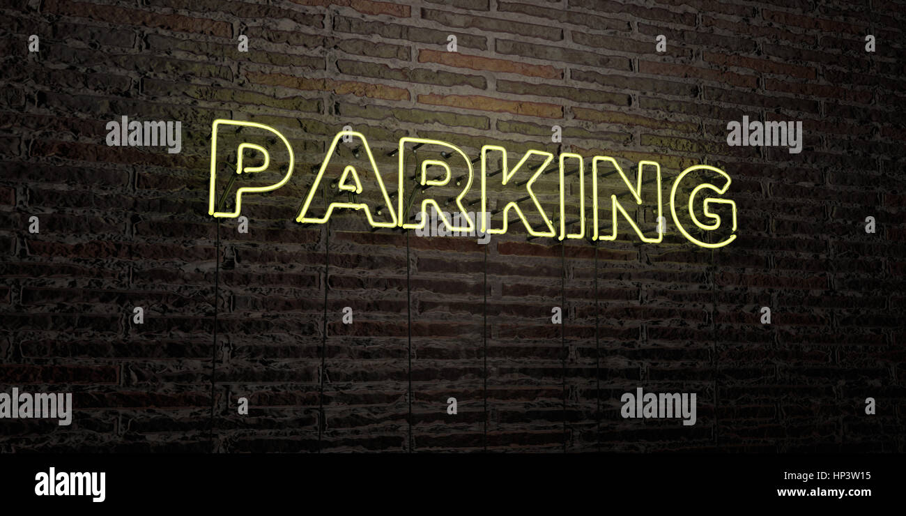 PARKING -Realistic Neon Sign on Brick Wall background - 3D rendered ...
