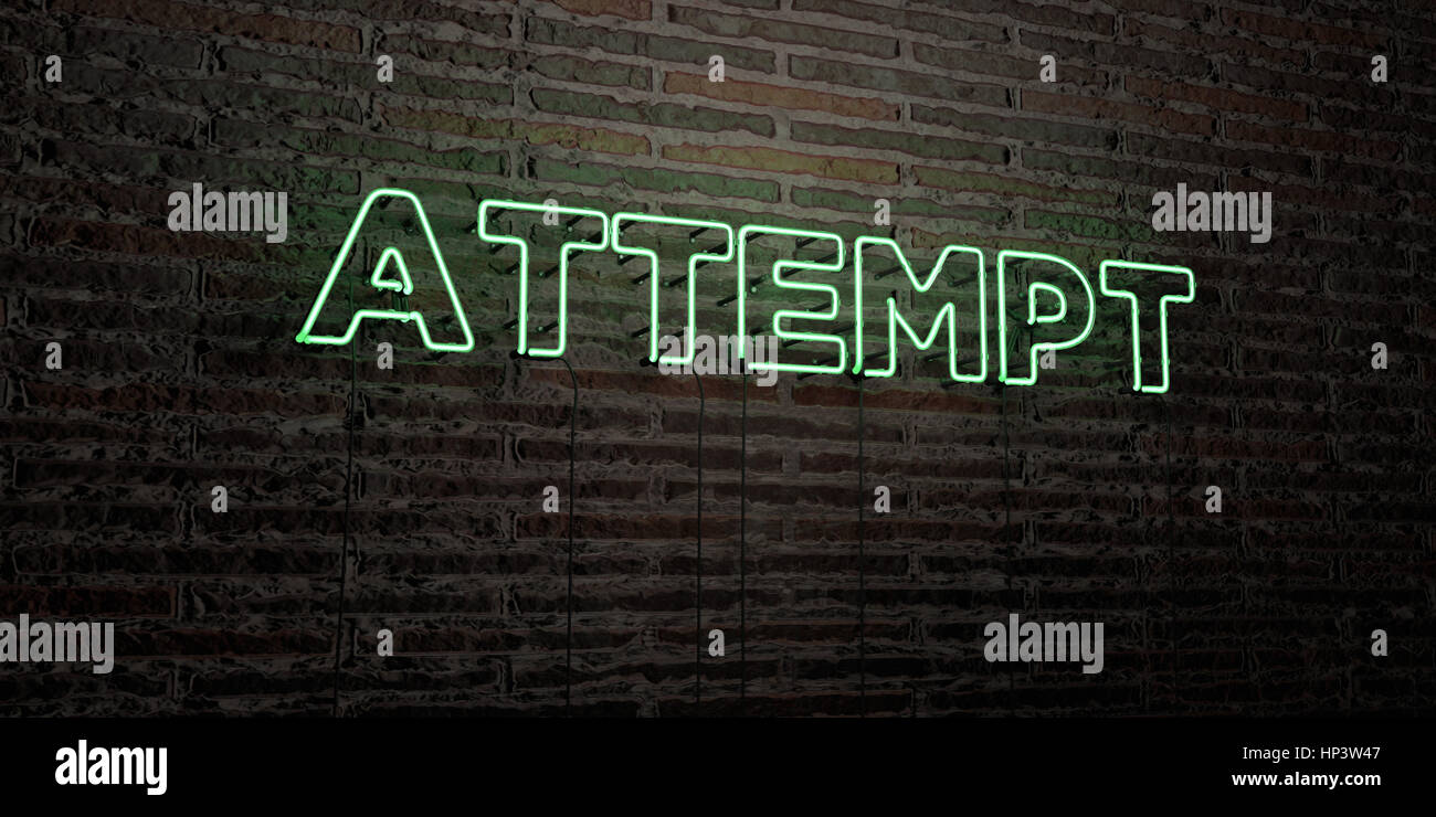 ATTEMPT -Realistic Neon Sign on Brick Wall background - 3D rendered ...