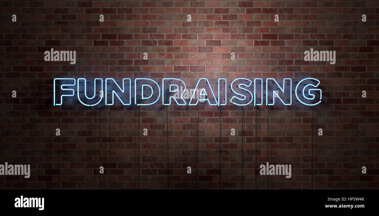 FUNDRAISING - fluorescent Neon tube Sign on brickwork - Front view - 3D ...