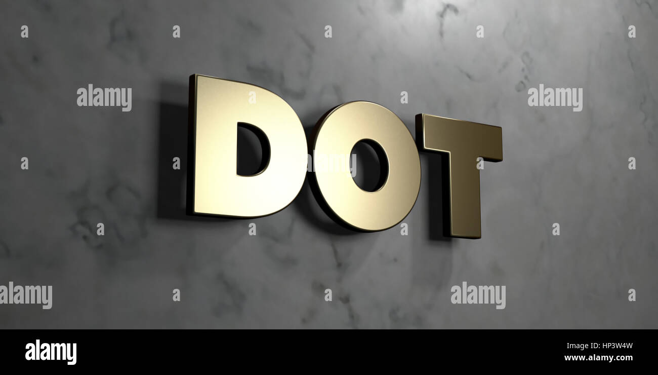 Dot - Gold sign mounted on glossy marble wall - 3D rendered royalty ...