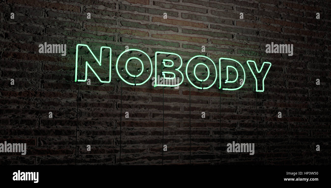 NOBODY -Realistic Neon Sign on Brick Wall background - 3D rendered ...