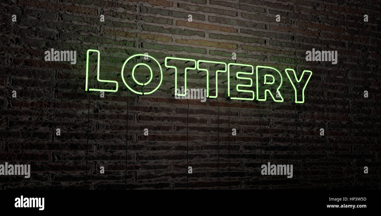 LOTTERY -Realistic Neon Sign on Brick Wall background - 3D rendered ...