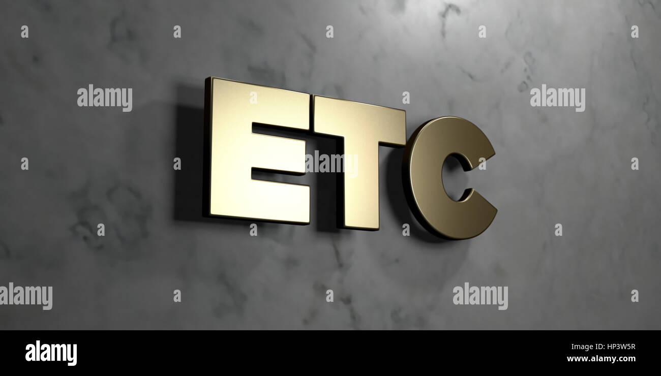 Etc - Gold sign mounted on glossy marble wall - 3D rendered royalty ...