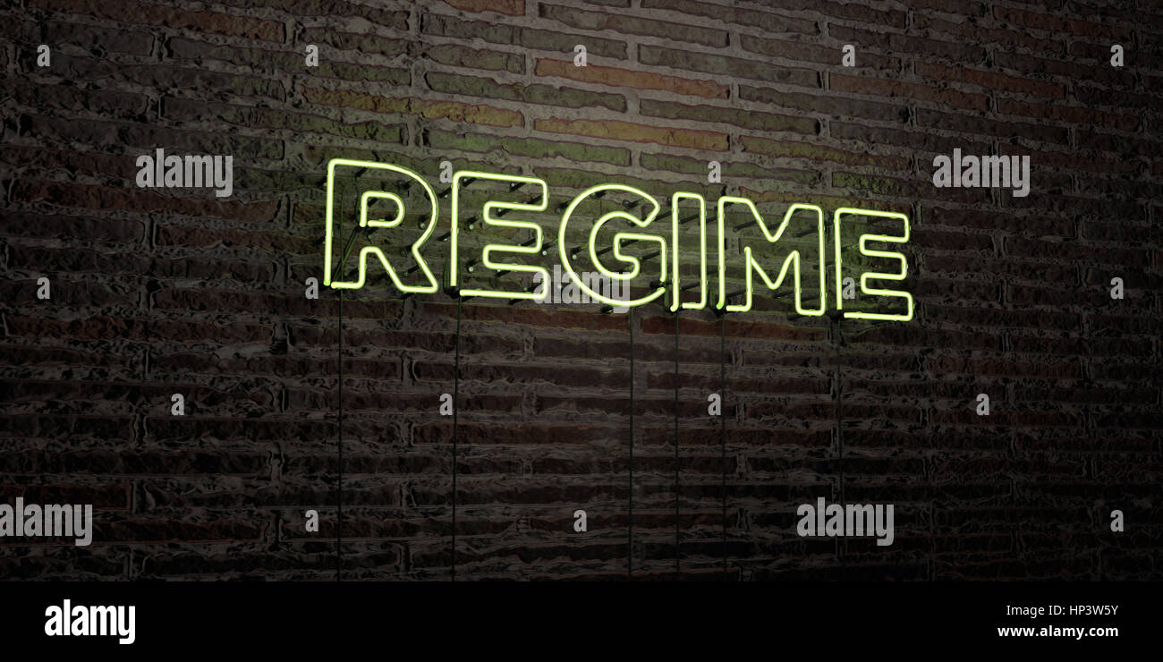 REGIME -Realistic Neon Sign on Brick Wall background - 3D rendered ...