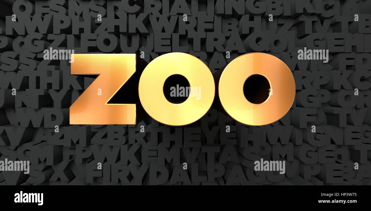 Zoo - Gold text on black background - 3D rendered royalty free stock ...