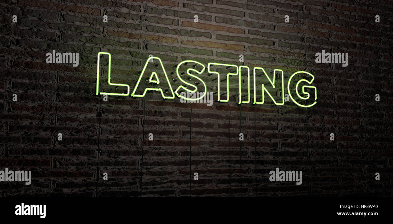 LASTING -Realistic Neon Sign on Brick Wall background - 3D rendered ...