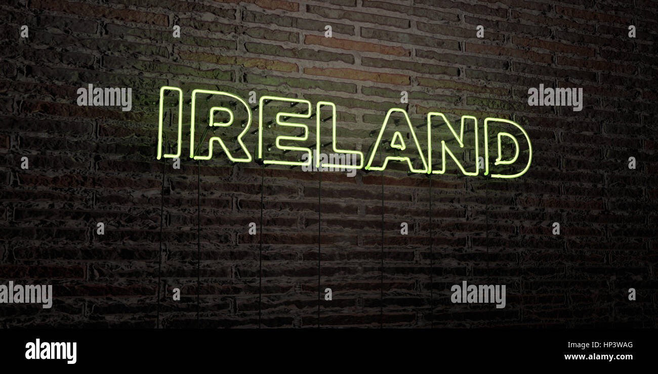 IRELAND -Realistic Neon Sign on Brick Wall background - 3D rendered ...