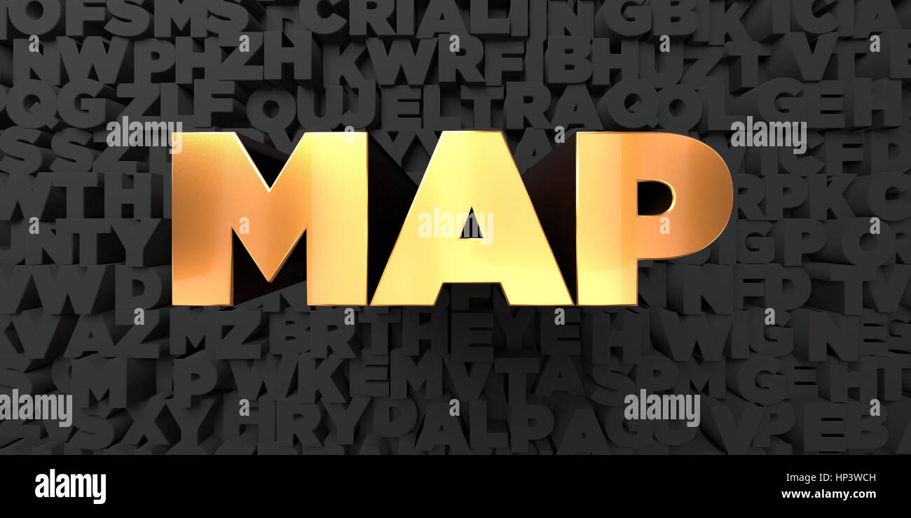 Map - Gold text on black background - 3D rendered royalty free stock ...