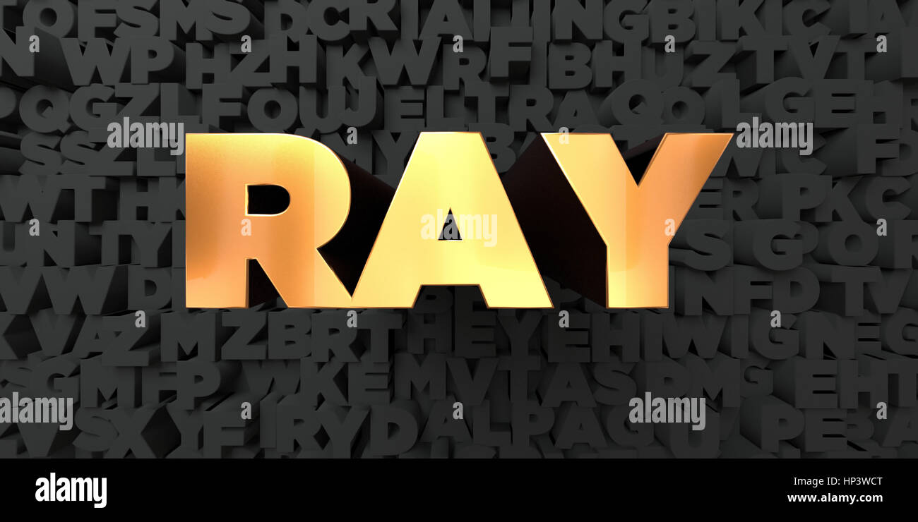 Ray - Gold text on black background - 3D rendered royalty free stock ...