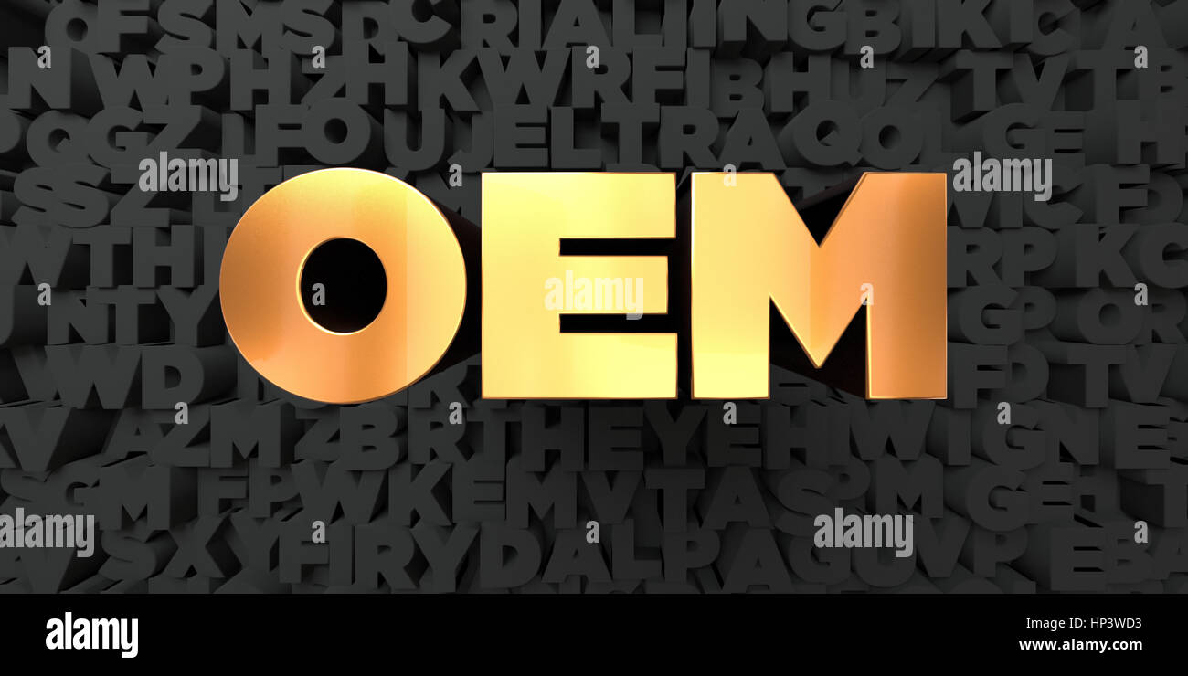 Oem - Gold text on black background - 3D rendered royalty free stock ...
