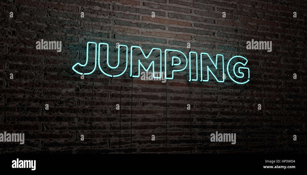 JUMPING -Realistic Neon Sign on Brick Wall background - 3D rendered ...