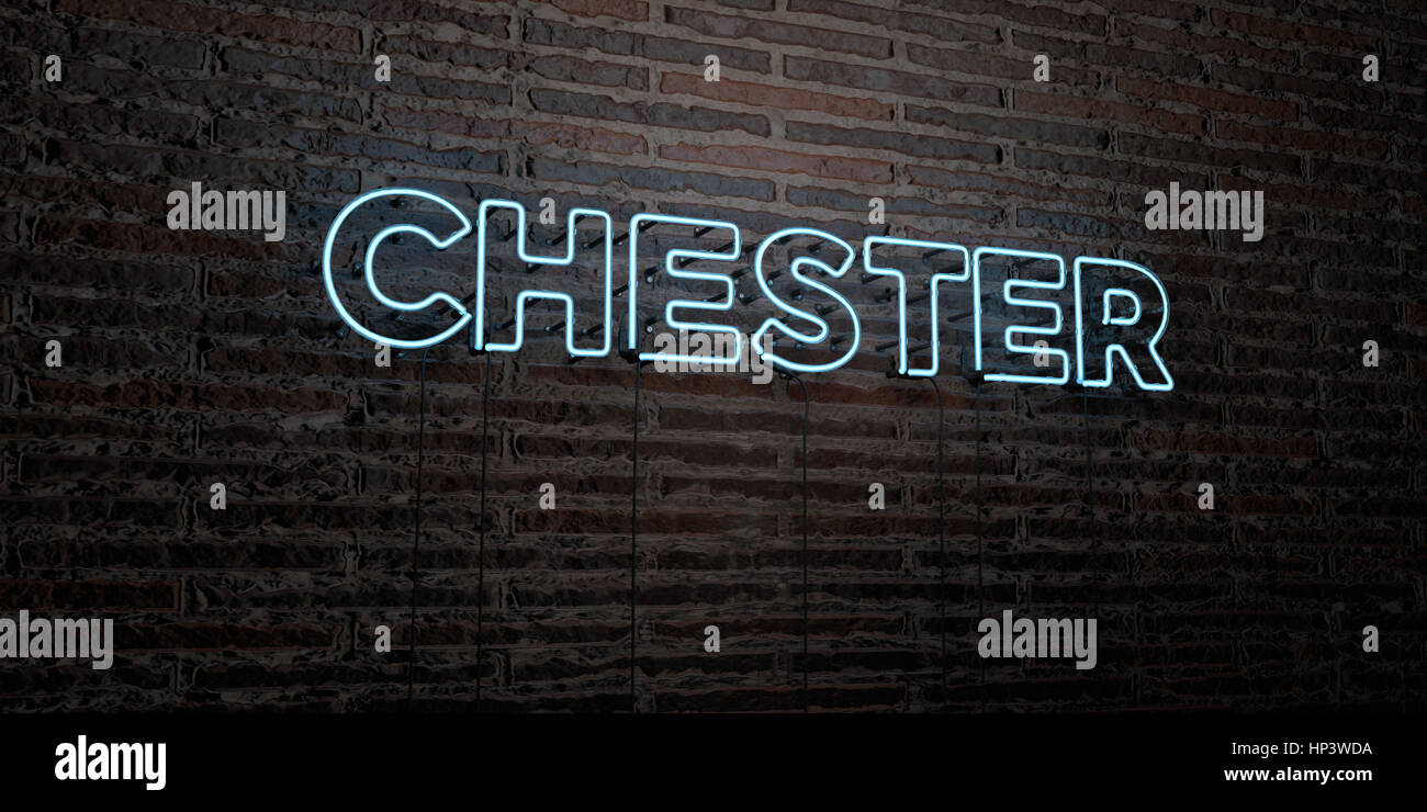CHESTER -Realistic Neon Sign on Brick Wall background - 3D rendered ...