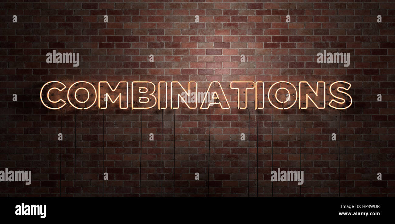 COMBINATIONS - fluorescent Neon tube Sign on brickwork - Front view ...