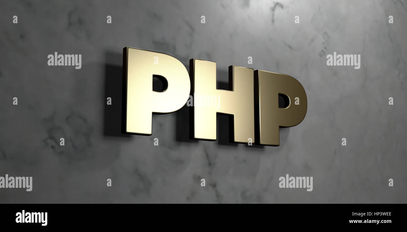 Php - Gold sign mounted on glossy marble wall - 3D rendered royalty ...