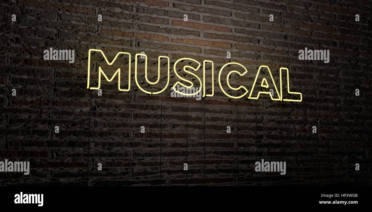 MUSICAL -Realistic Neon Sign on Brick Wall background - 3D rendered ...