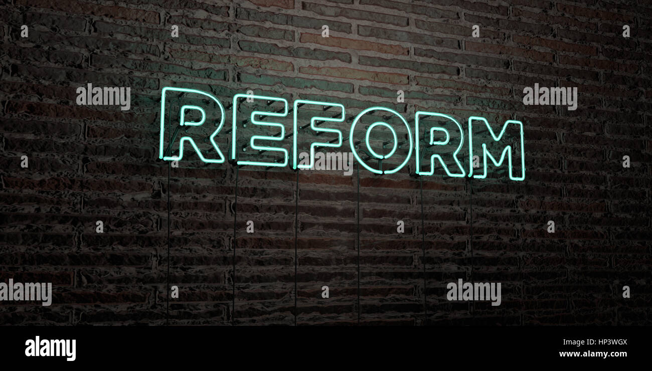 REFORM -Realistic Neon Sign on Brick Wall background - 3D rendered ...