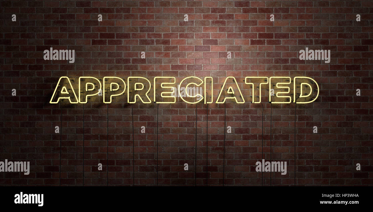 APPRECIATED - fluorescent Neon tube Sign on brickwork - Front view - 3D ...