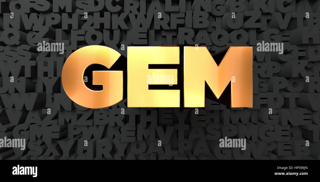 Gem - Gold text on black background - 3D rendered royalty free stock ...
