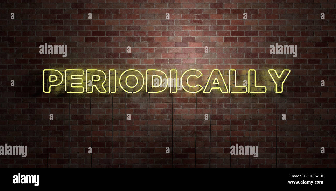 PERIODICALLY - fluorescent Neon tube Sign on brickwork - Front view ...