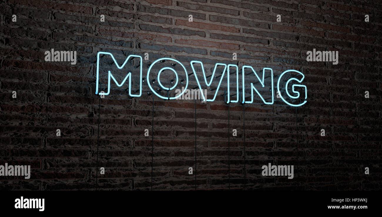 MOVING -Realistic Neon Sign on Brick Wall background - 3D rendered ...