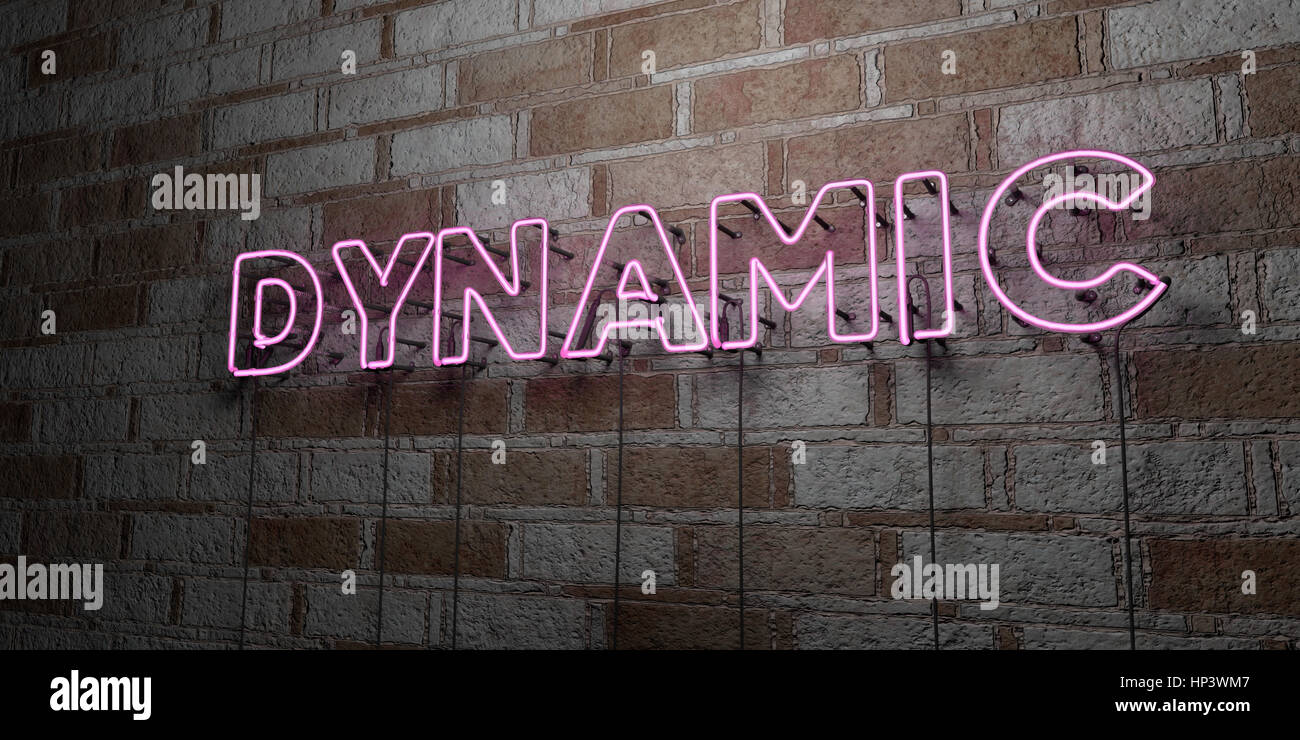 DYNAMIC - Glowing Neon Sign on stonework wall - 3D rendered royalty ...