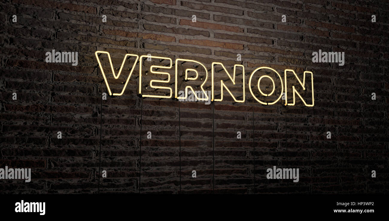 VERNON -Realistic Neon Sign on Brick Wall background - 3D rendered ...
