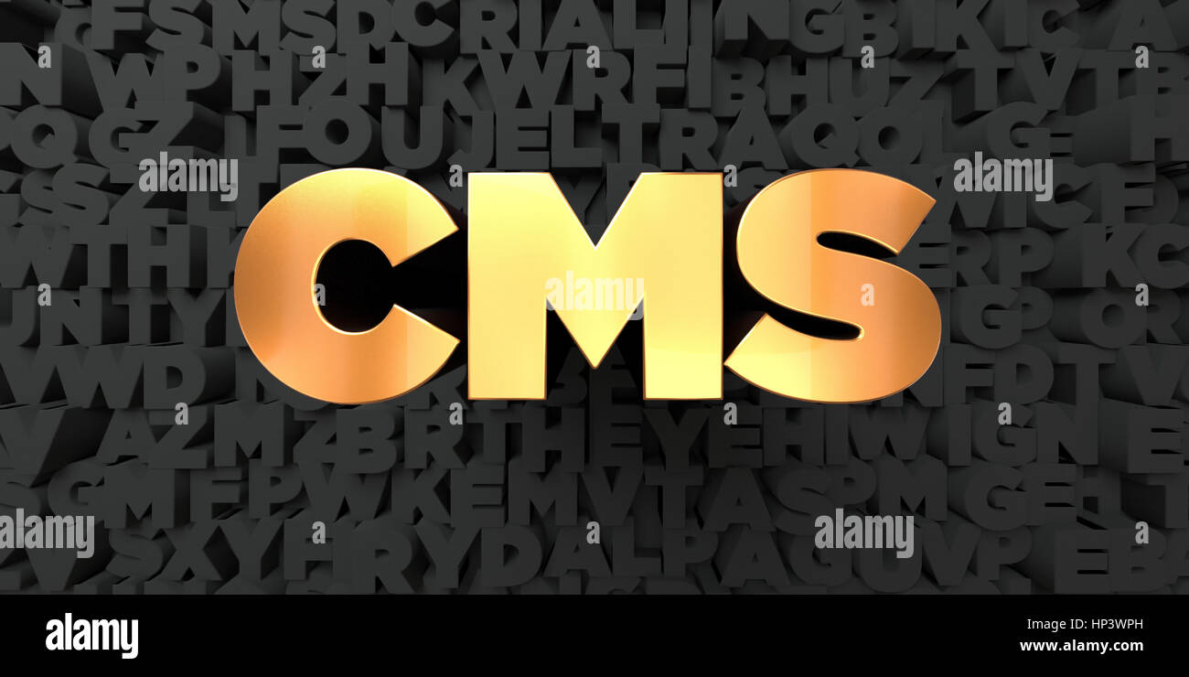 Cms - Gold text on black background - 3D rendered royalty free stock ...