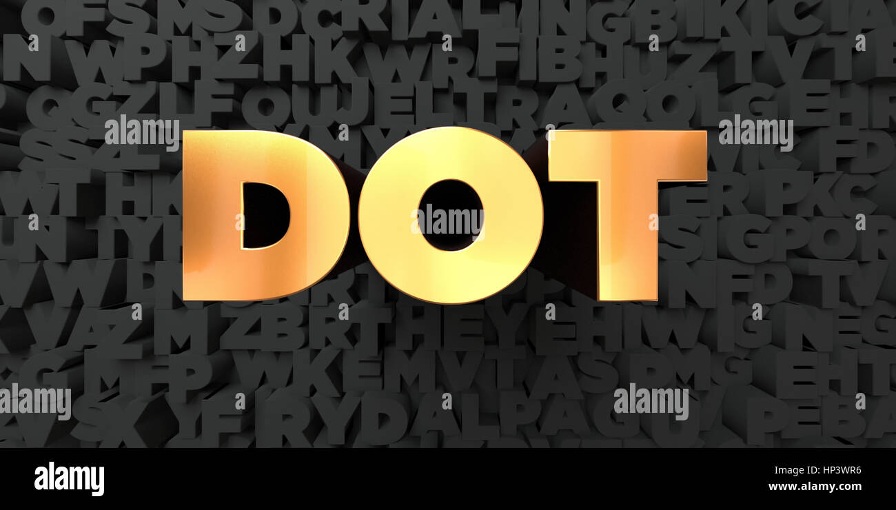 Dot - Gold text on black background - 3D rendered royalty free stock ...