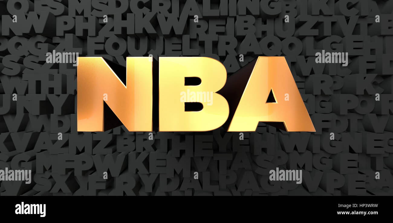 Nba - Gold text on black background - 3D rendered royalty free stock ...