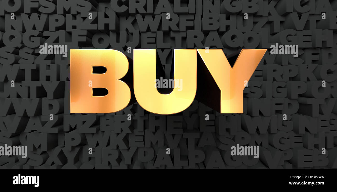 Buy - Gold text on black background - 3D rendered royalty free stock ...