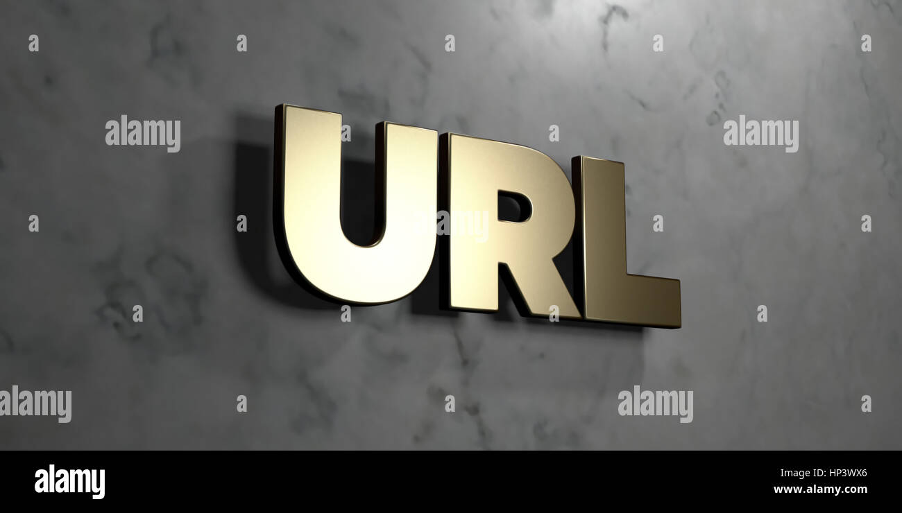 Url - Gold sign mounted on glossy marble wall - 3D rendered royalty ...
