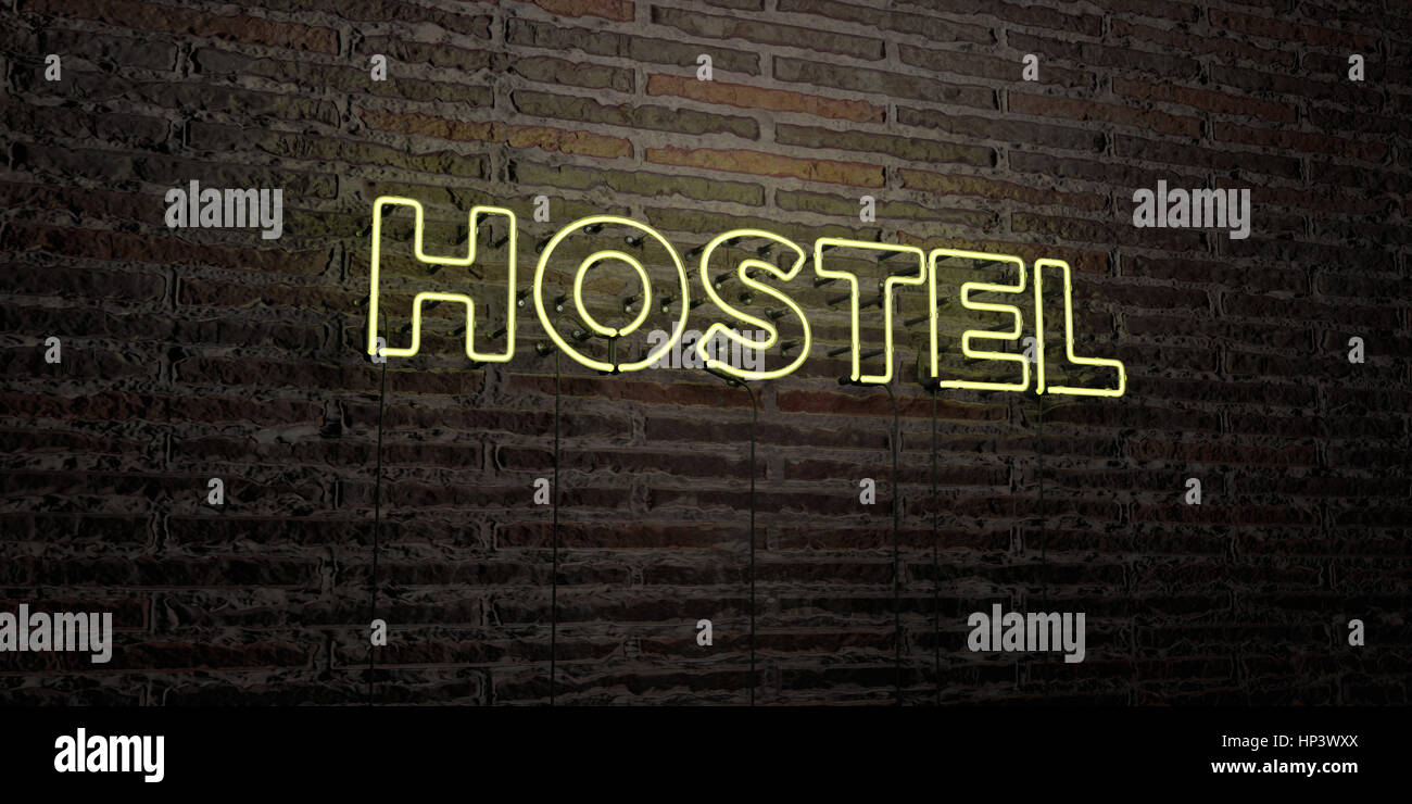 HOSTEL -Realistic Neon Sign on Brick Wall background - 3D rendered ...