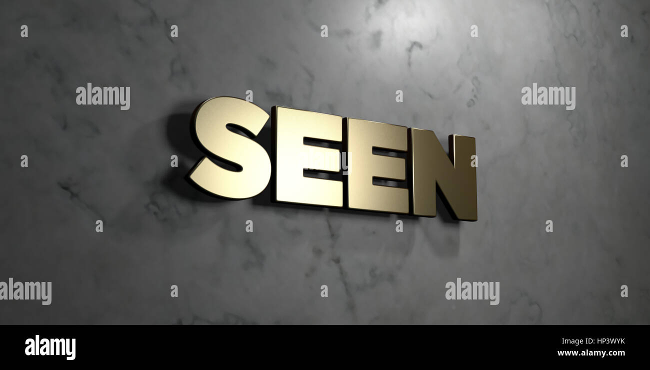 Seen - Gold sign mounted on glossy marble wall - 3D rendered royalty ...