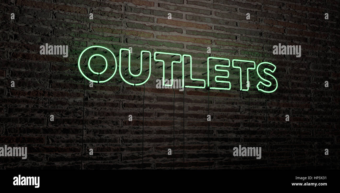 OUTLETS -Realistic Neon Sign on Brick Wall background - 3D rendered ...