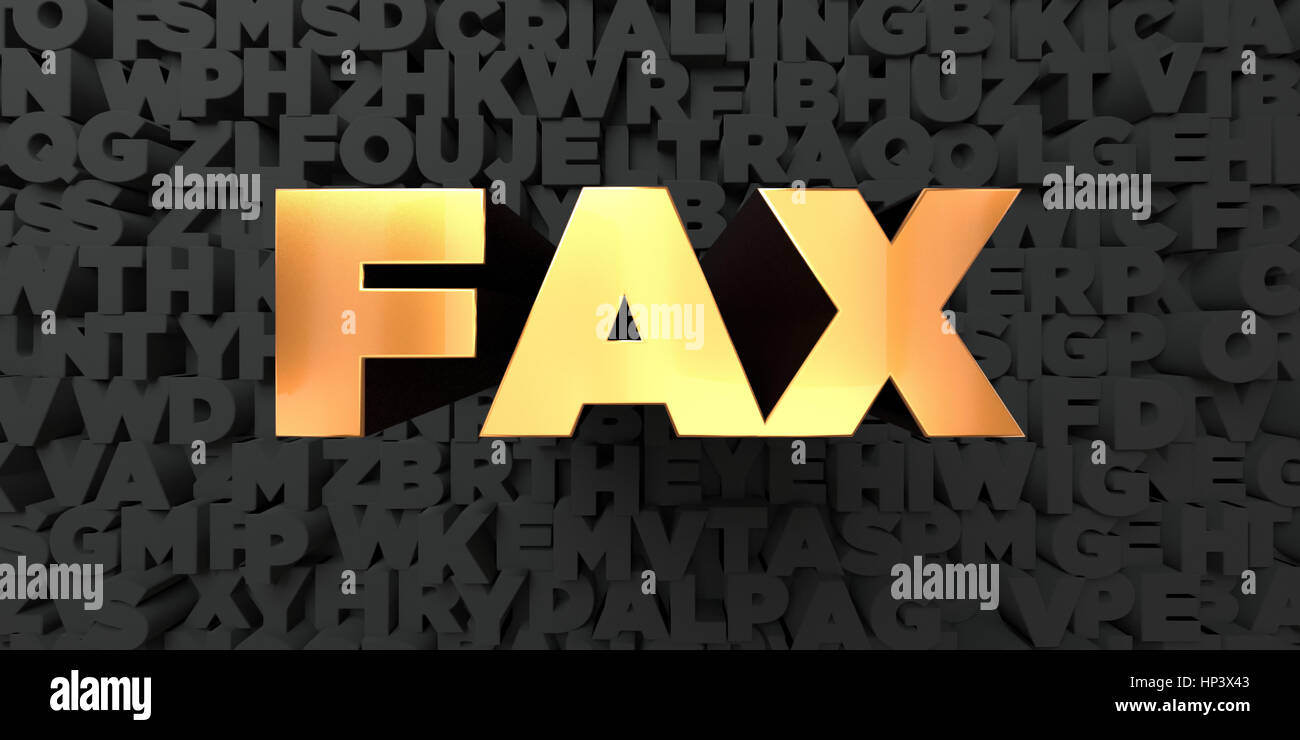 Fax - Gold text on black background - 3D rendered royalty free stock ...