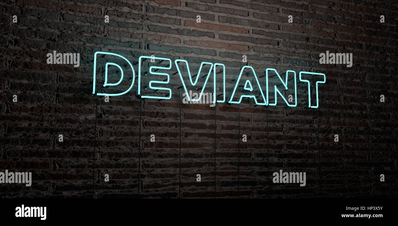 DEVIANT -Realistic Neon Sign on Brick Wall background - 3D rendered ...