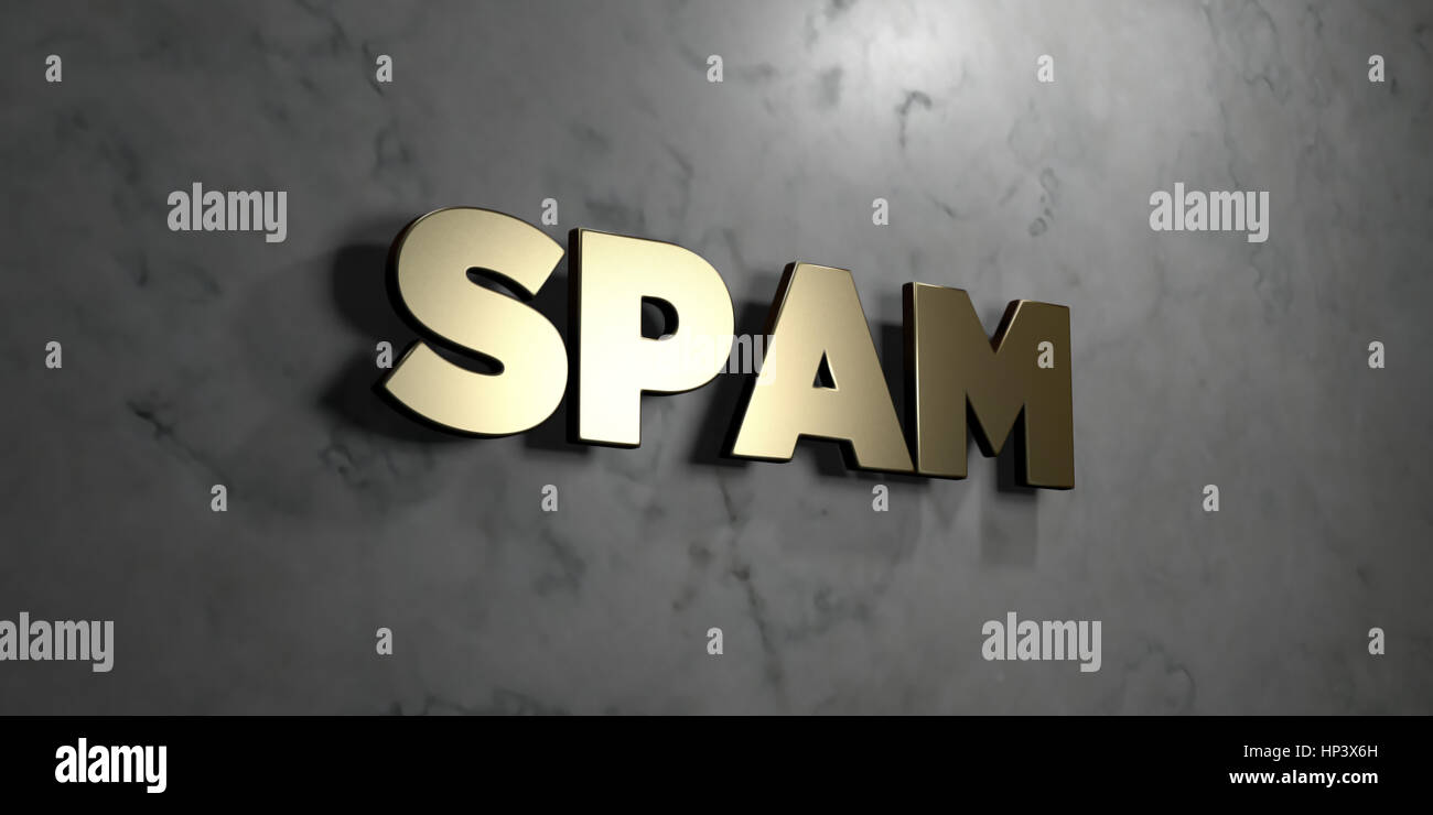 Spam - Gold sign mounted on glossy marble wall - 3D rendered royalty ...