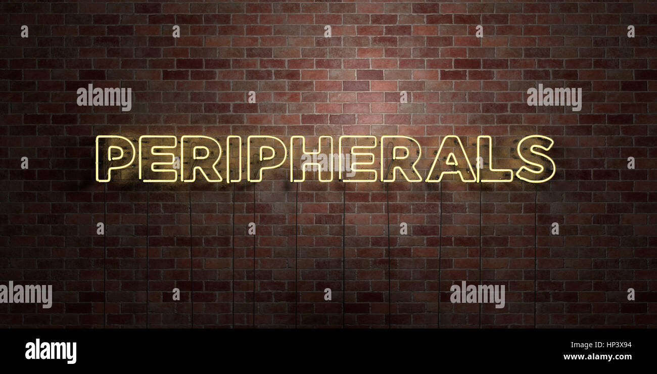 PERIPHERALS - fluorescent Neon tube Sign on brickwork - Front view - 3D ...