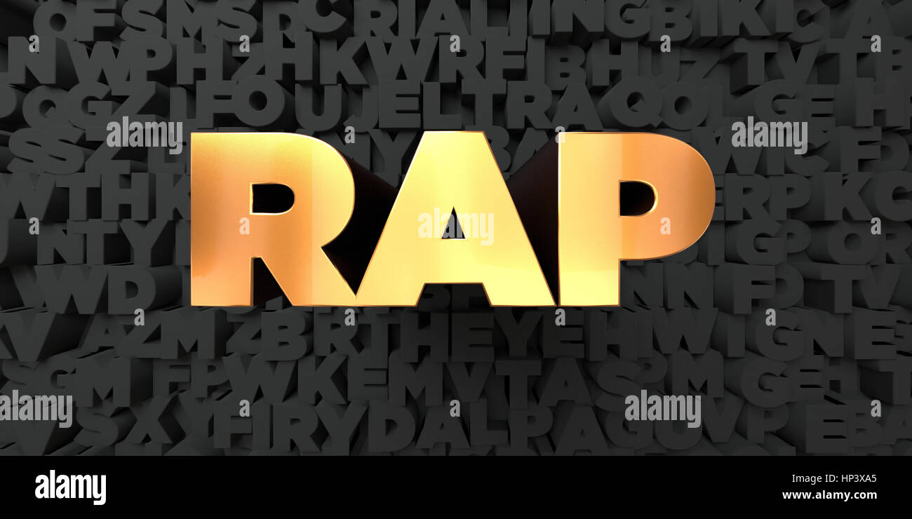 Rap - Gold text on black background - 3D rendered royalty free stock ...
