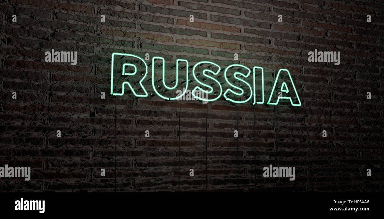 RUSSIA -Realistic Neon Sign on Brick Wall background - 3D rendered ...