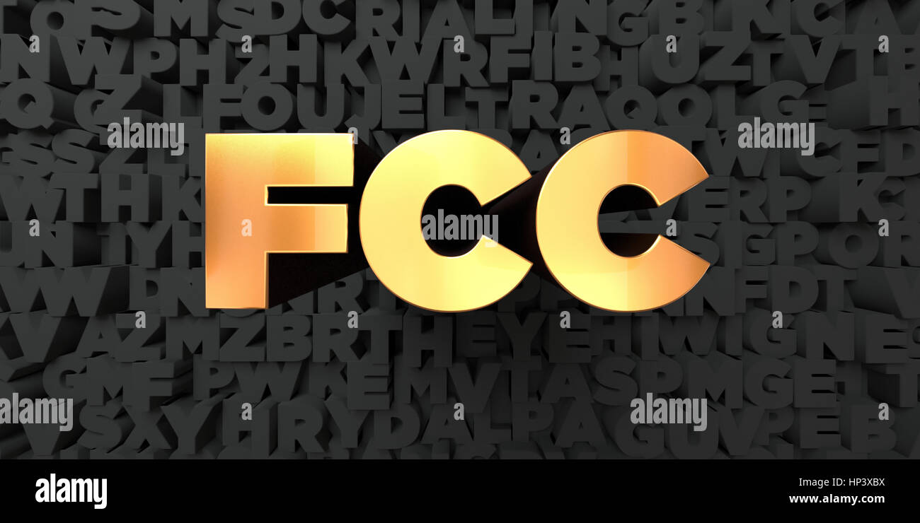 Fcc - Gold text on black background - 3D rendered royalty free stock ...