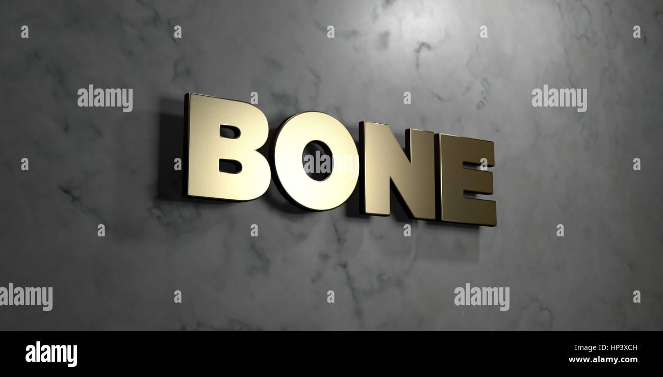 Bone - Gold sign mounted on glossy marble wall - 3D rendered royalty ...